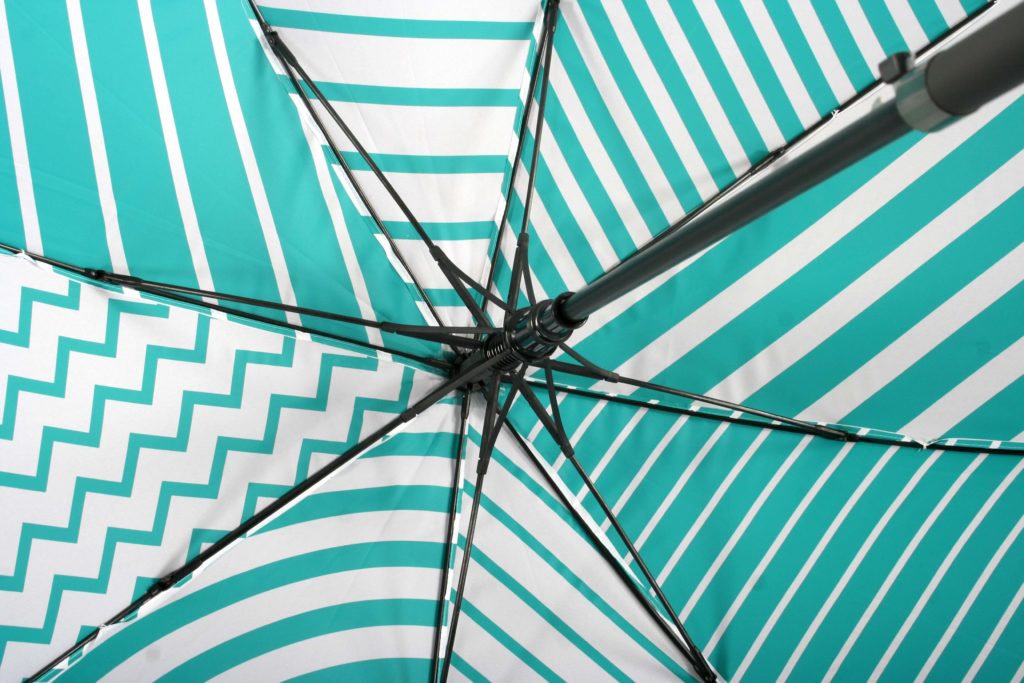 Geometric print umbrella in bright stripes | The Umbrella Workshop